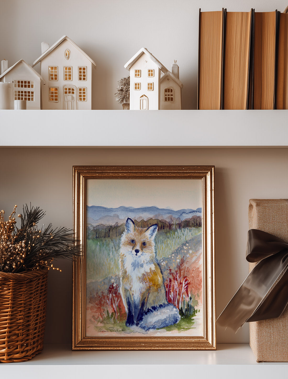 Autumn Fox in Wildflowers Original Watercolor | Framed – Lake Town Love